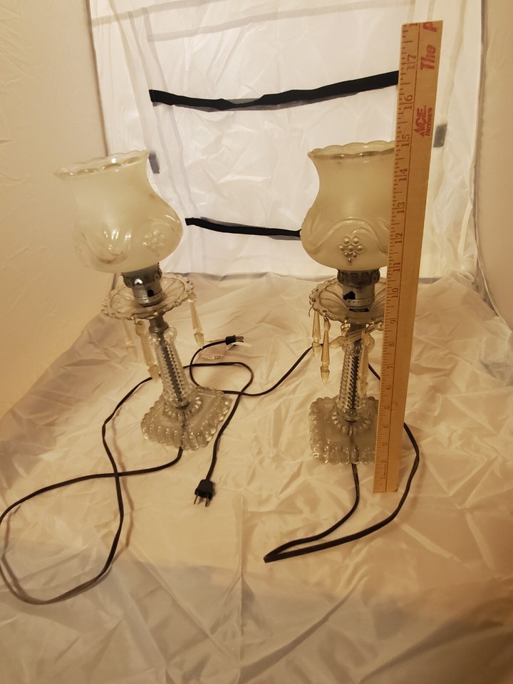 Pair Vintage Glass Boudoir Lamps Acrylic Prisms Frosted Shades | eBay