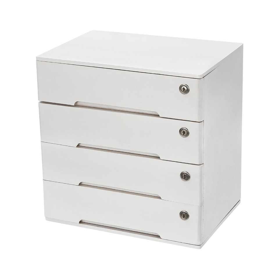 4-layer white wooden desktop storage box file cabinet with lockable ...