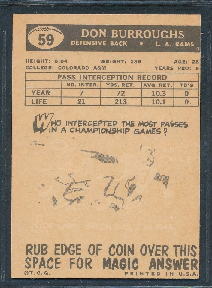 1959 Topps Football #59: DON BURROUGHS Rookie RC Los Angeles Rams ~ EX ...
