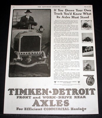 1918 OLD MAGAZINE PRINT AD, TIMKEN-DETROIT FRONT & WORM-DRIVE REAR ...