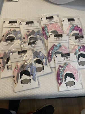10 X 3 Packs Childs Face Masks Age 5-8, Girl Cloth Material, Sealed All ...