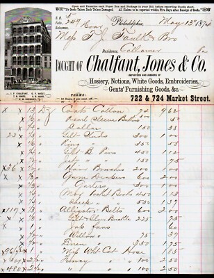 1874 Chalfant Jones & Co - Philadelphia - Hosiery Notions - Letter Head ...