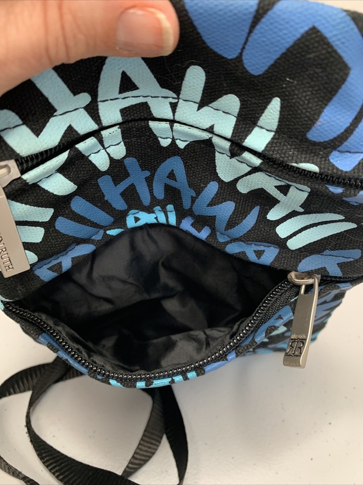 Robin Ruth Crossbody Bag Purse HAWAII Print Black Blue Small Double Zip ...