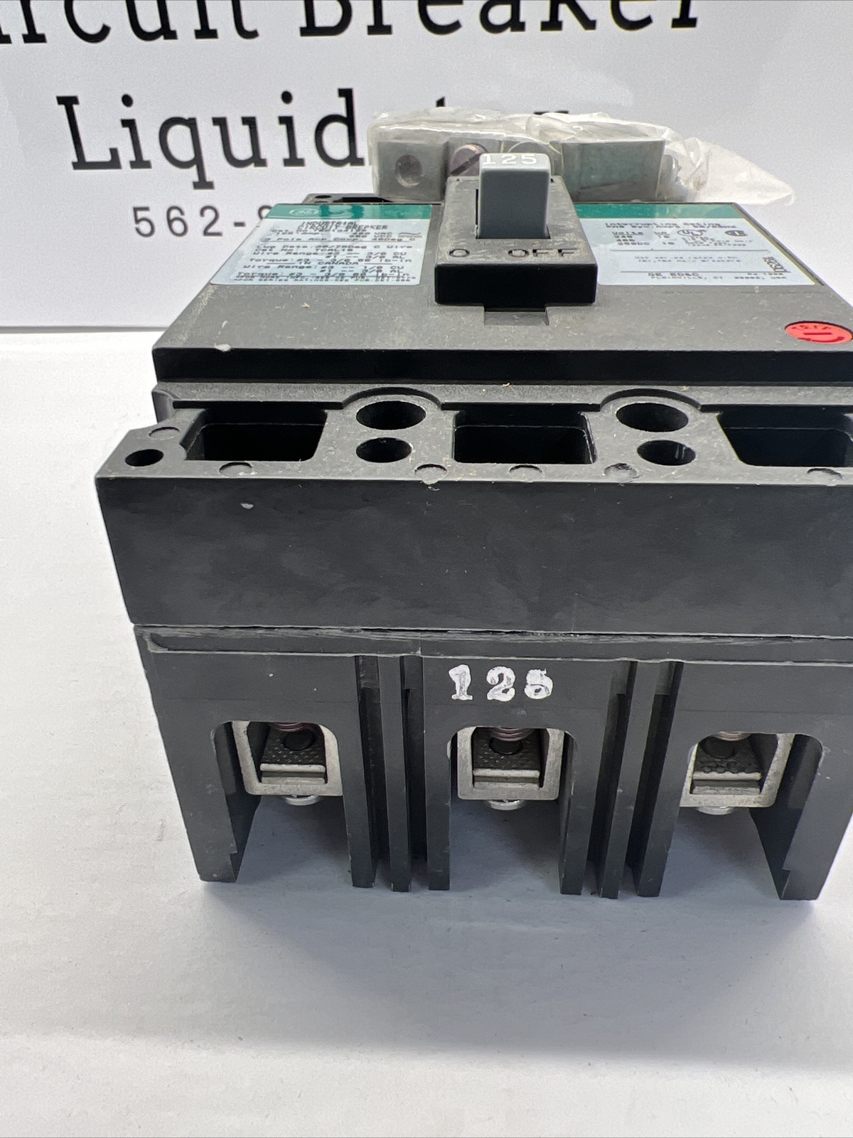 GENERAL ELECTRIC TED134125WL CIRCUIT BREAKER 3 POLE 125 AMP 480V NEW IN ...