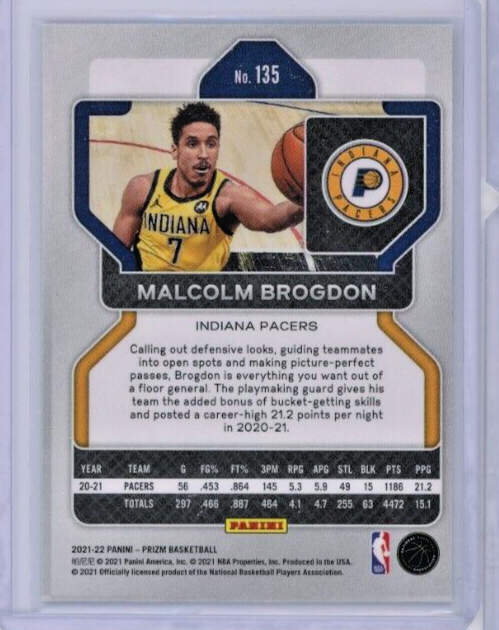 2021-22 Panini Prizm #135 Malcolm Brogdon - Indiana Pacers - MINT | eBay