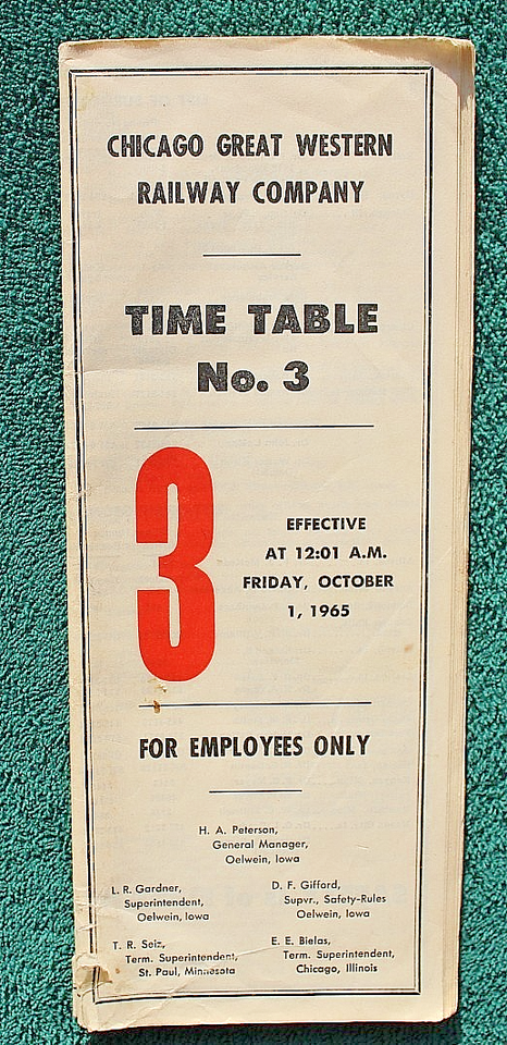 1965 Chicago Great Western Railroad No 3 CGW Employee Timetable Dubuque ...