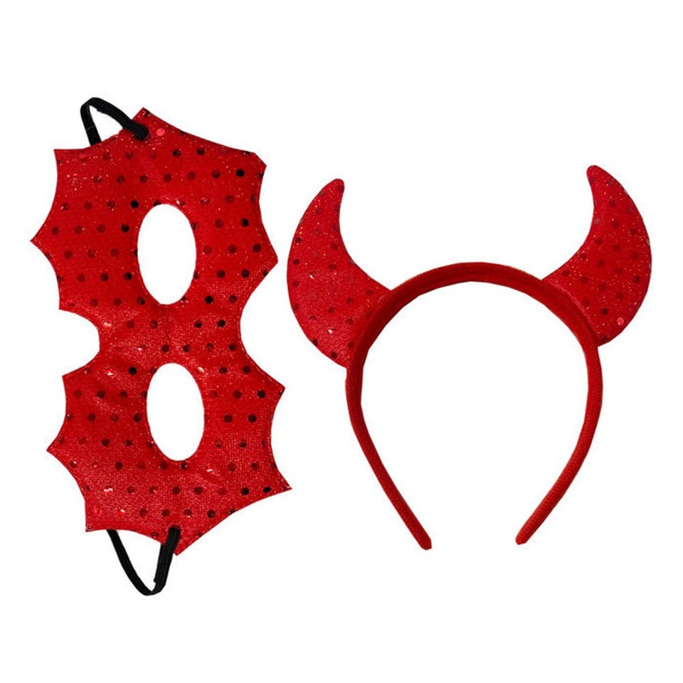 2 Sets Devil Costume Role-playing Devil Ox Horn Headband and Mask for ...