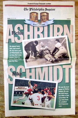 1995 newspaper PHILADELPHIA PHILLIES MIKE SCHMIDT Richie Ashburn ...