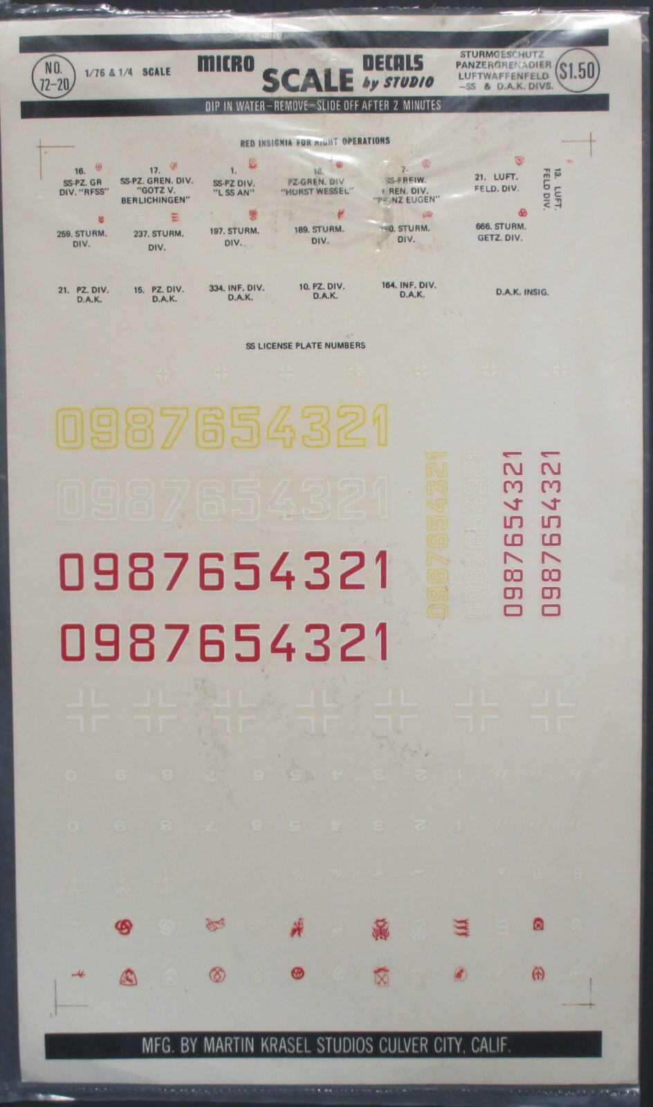 Microscale 1/72nd Scale German WWII Armor Markings Decal Sheet No. 72 ...