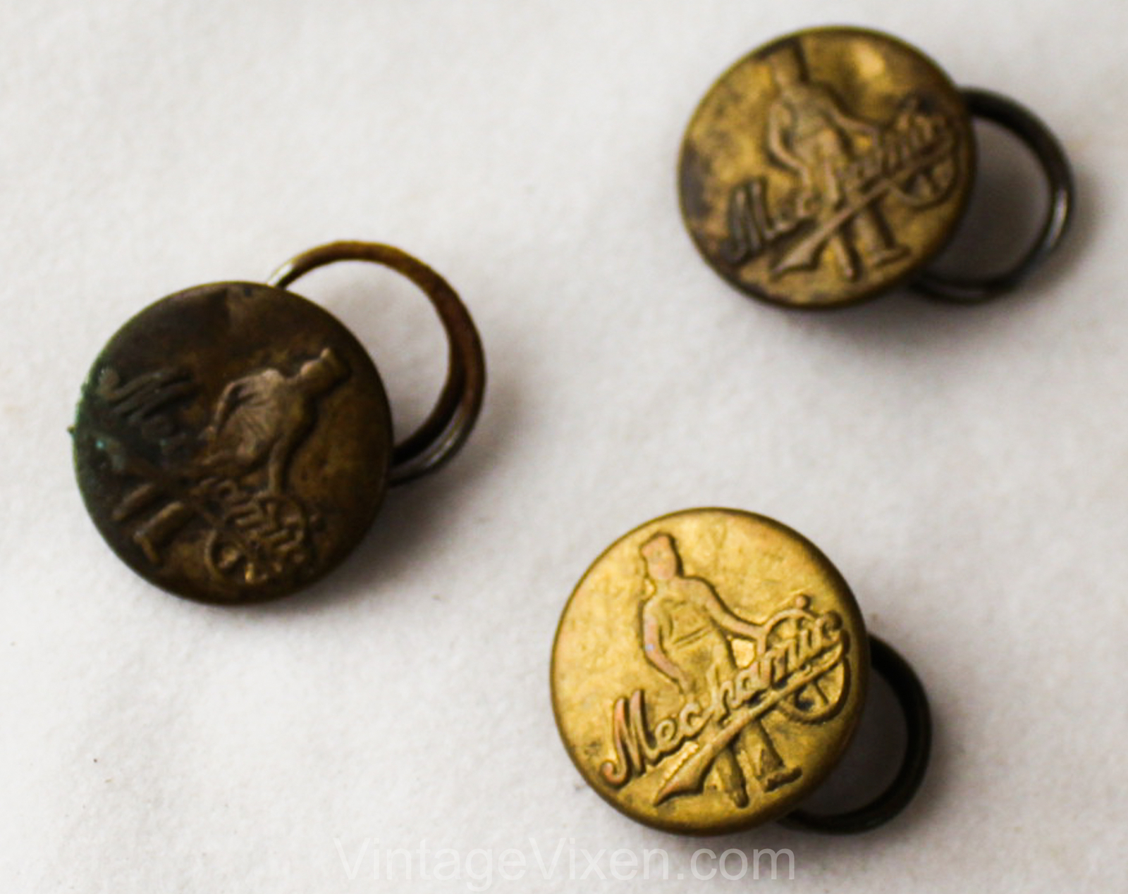 3 Antique Mechanic Buttons - Figural Novelty Automobile Theme Work Wear ...
