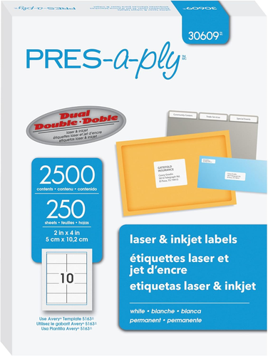 Pres-A-Ply Laser Label, 2 X 4 Inches, White, Box of 2500 | eBay