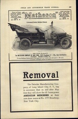 1906 PAPER AD CAR AUTO Matheson Automobile Columbia Gaeth Motor ...