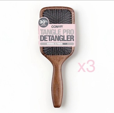 3 pack Conair Natural Tangle Pro Hair Detangler Wood Paddle Brush For ...