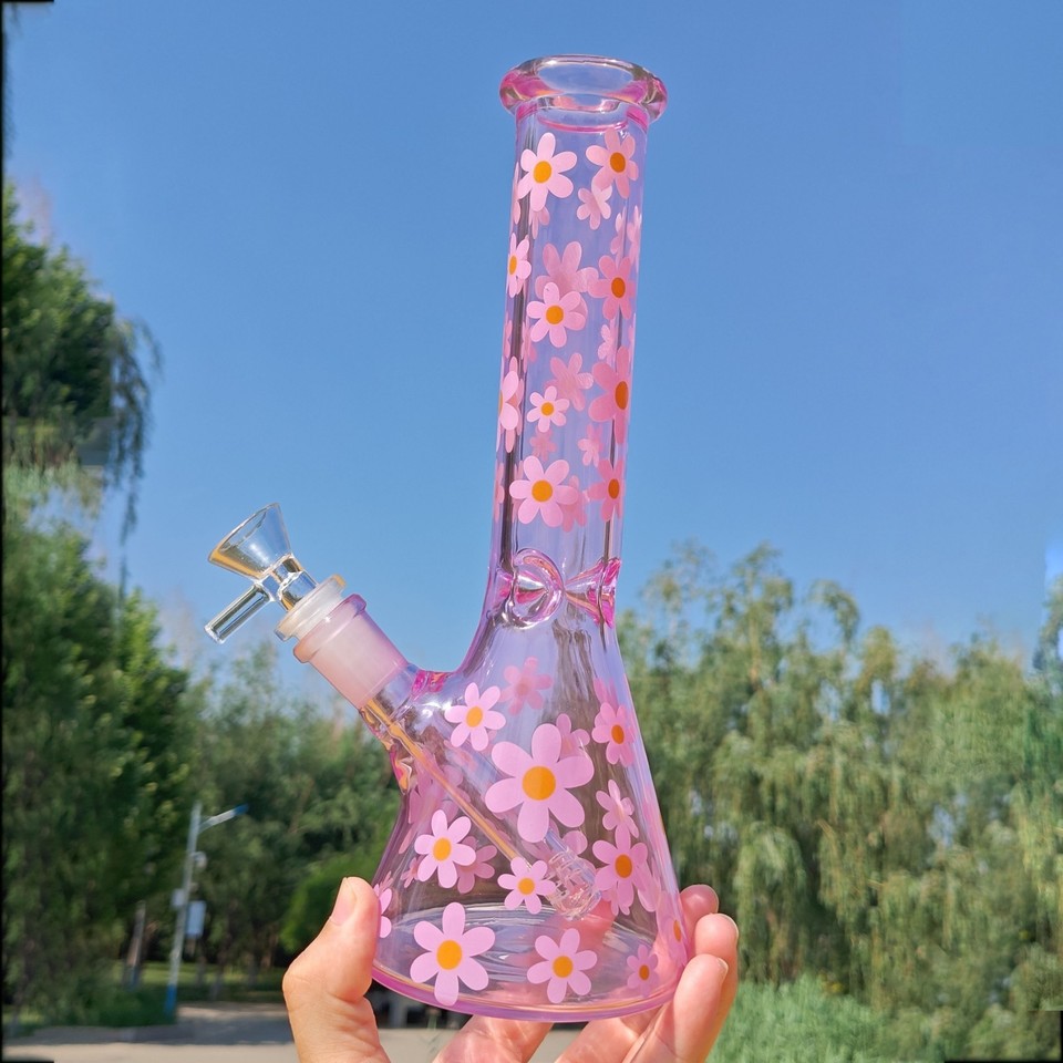 10" Pink Daisy Bong Handcraft Glass Bong Water Smoking Pipe Percolator ...