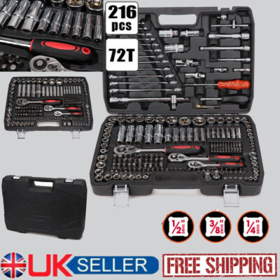 Professional 216 PCS Ratchet Socket Set 1/2" 1/4" 3/8" Spanners Toolbox Tool Kit | eBay UK