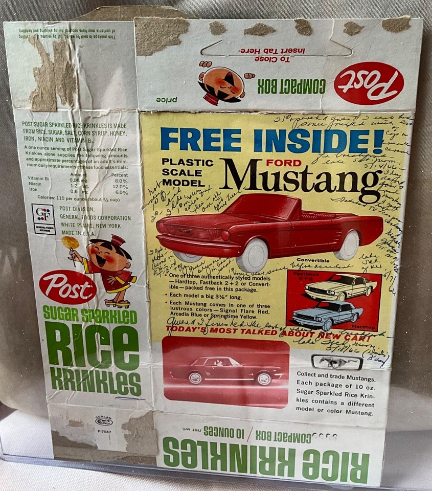 1966 POST SUGAR SPARKLED RICE KRINKLES CEREAL BOX “So-Hi”, Dragon, Ford ...