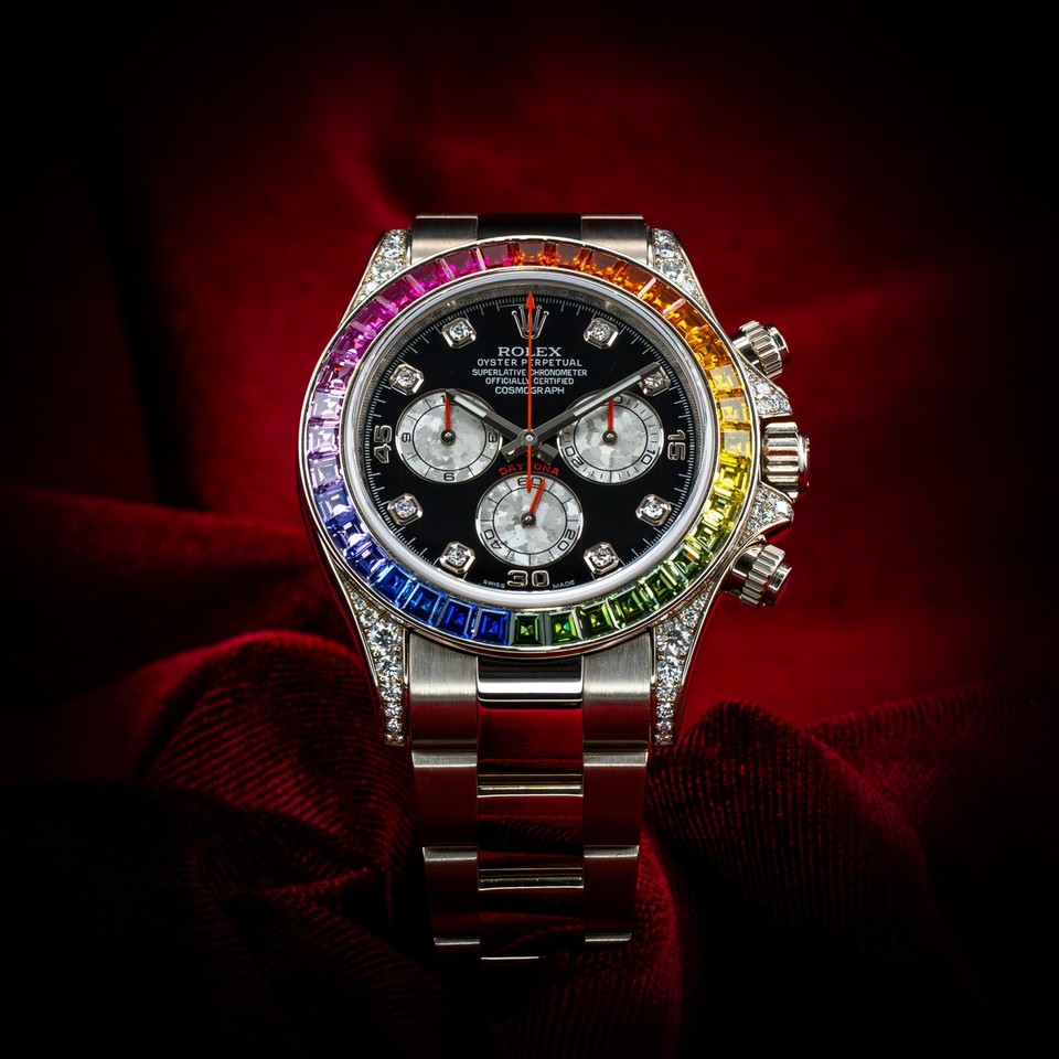 Rolex Cosmograph Daytona White Gold Rainbow Diamonds 116599RBOW Box ...