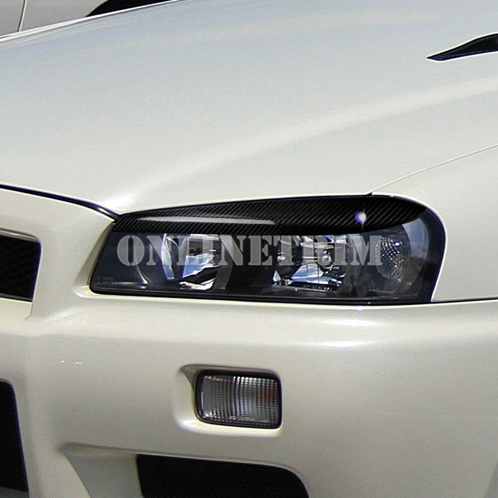 Carbon Fiber Headlight Eyebrow Eyelid Cover For Nissan Skyline R34 GTR ...