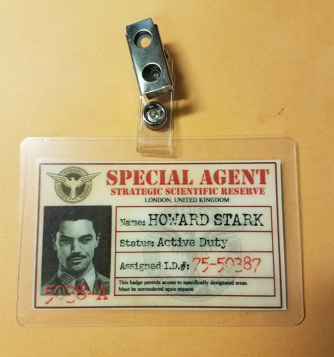 Captain America/Agent Carter/ID Badge -Howard Stark cosplay prop ...