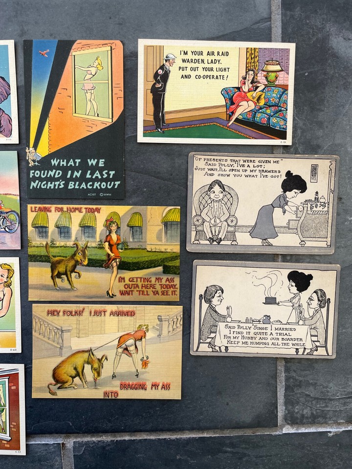 Comic Old Risque PC Sexy Lady In Window in Lingerie Pin-Up War Era ...