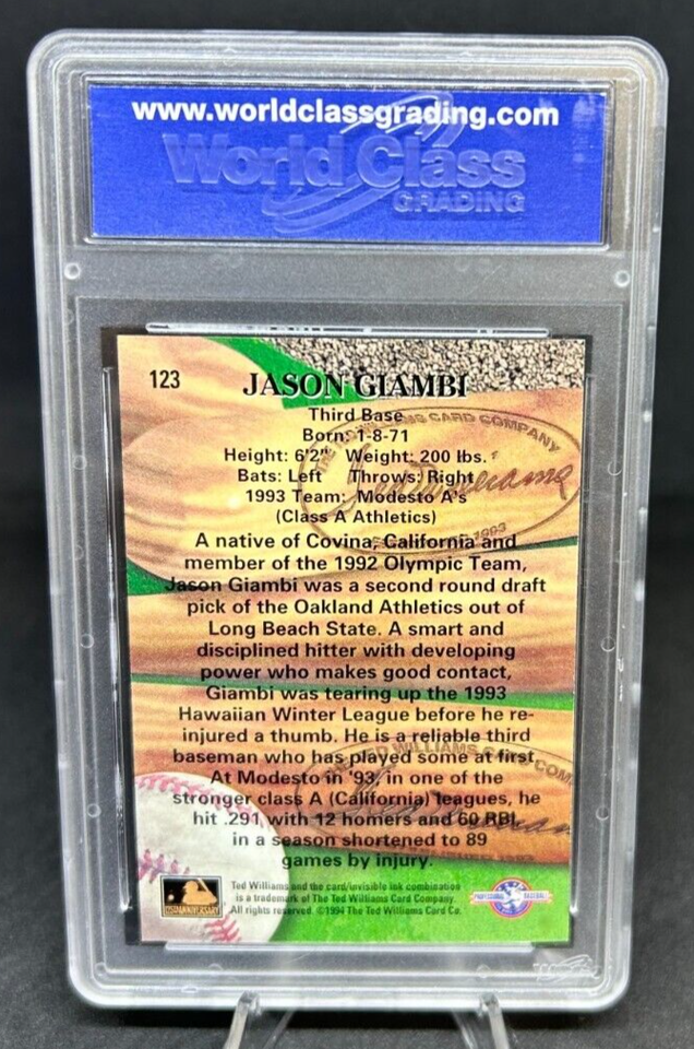 1994 Ted Williams WCG Baseball Card Jason Giambi #123 Graded GEM-MINT ...