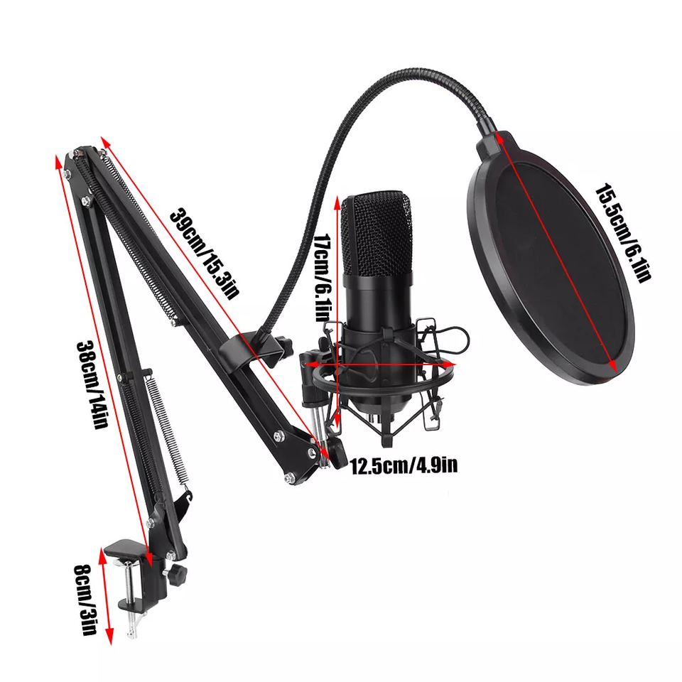 USB Condenser Microphone Live Streaming Studio Recording Gaming Kit W ...