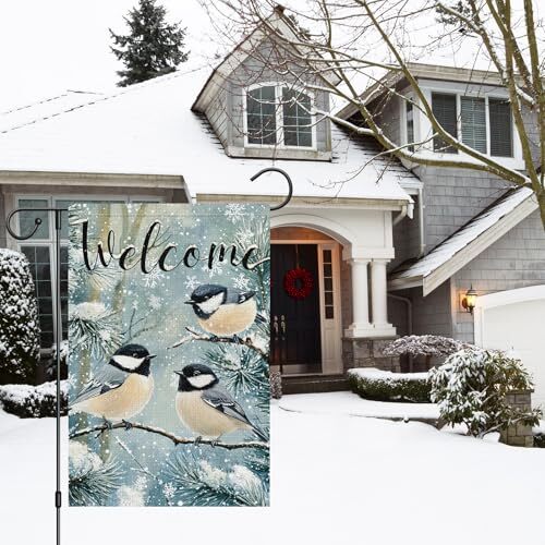 Welcome Winter Garden Flag 12x18 Inch Double Sided Burlap Winter Birds ...