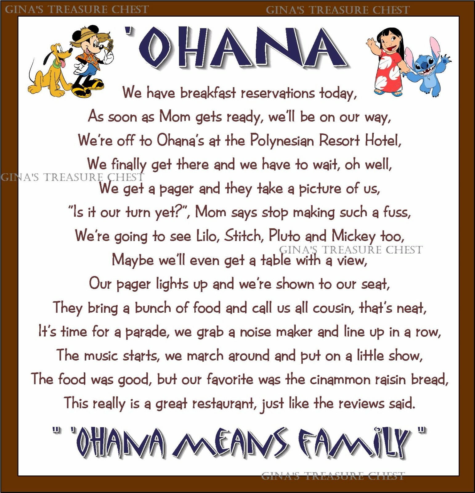 Disney World Polynesian Resort Ohana Poem Restaurant Scrapbook Die Cut ...