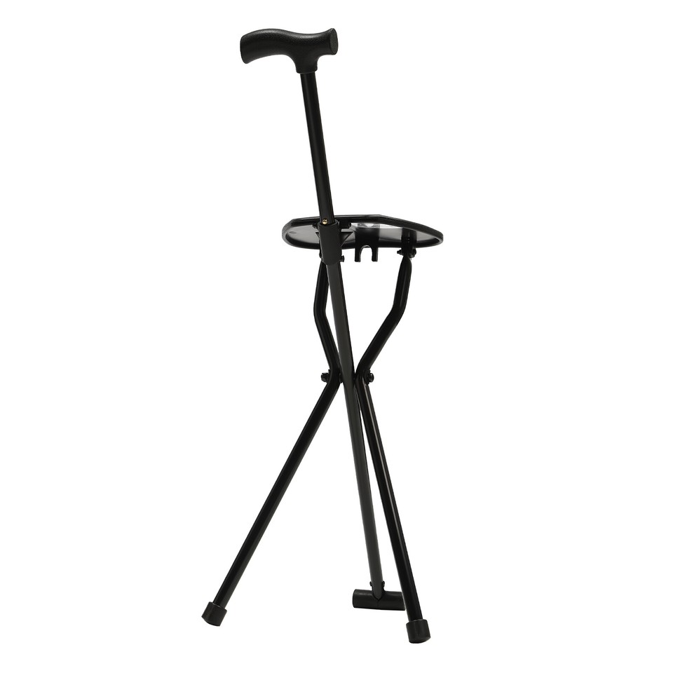 3 Legged Portable Folding Walking Stick with Seat Travel Hiking Cane ...