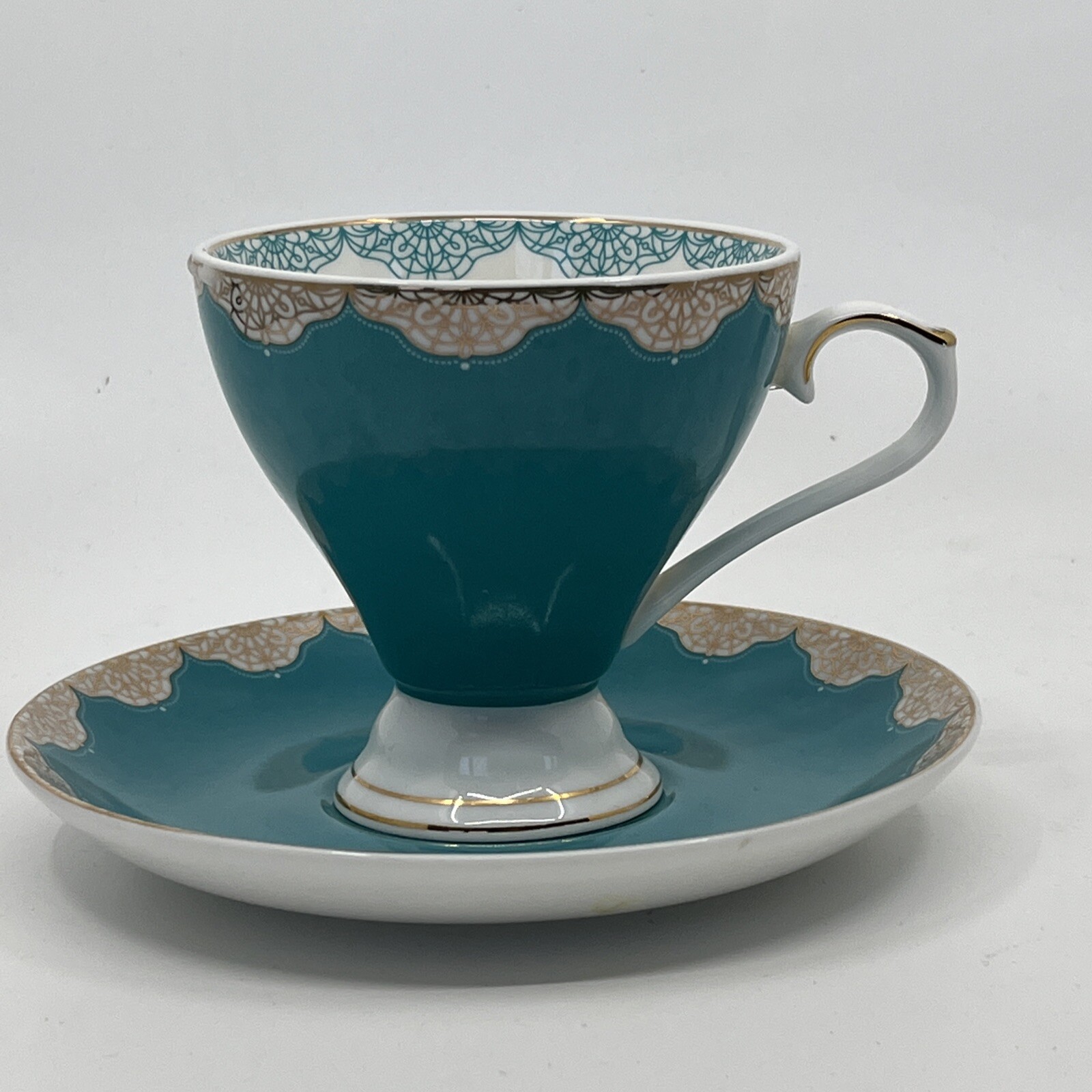 Grace’s Teaware Turquoise Blue Footed Cup & Saucer Gold Rim | eBay