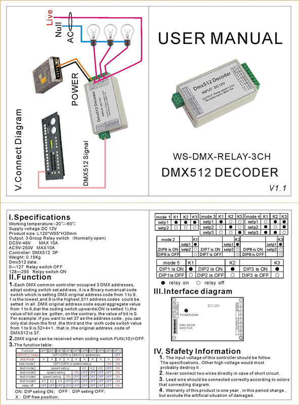 3 channel DMX512 relay switch 3CH LED lighting Decoder switch ...