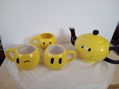 Smiley Face Cups Mugs Teapot Collection 3 cups | eBay