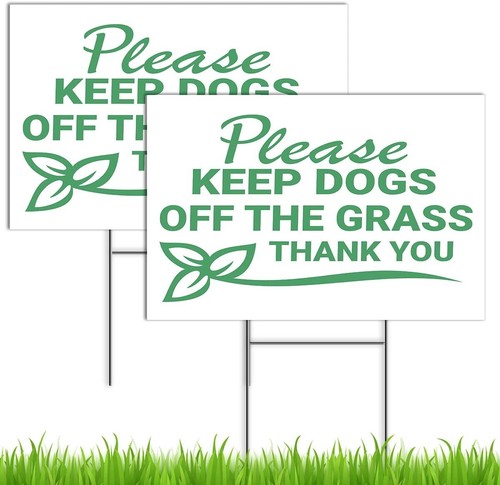2 PC Please Keep Off Grass Sign with Stake, No Pooping Dog Signs, 8x12 ...