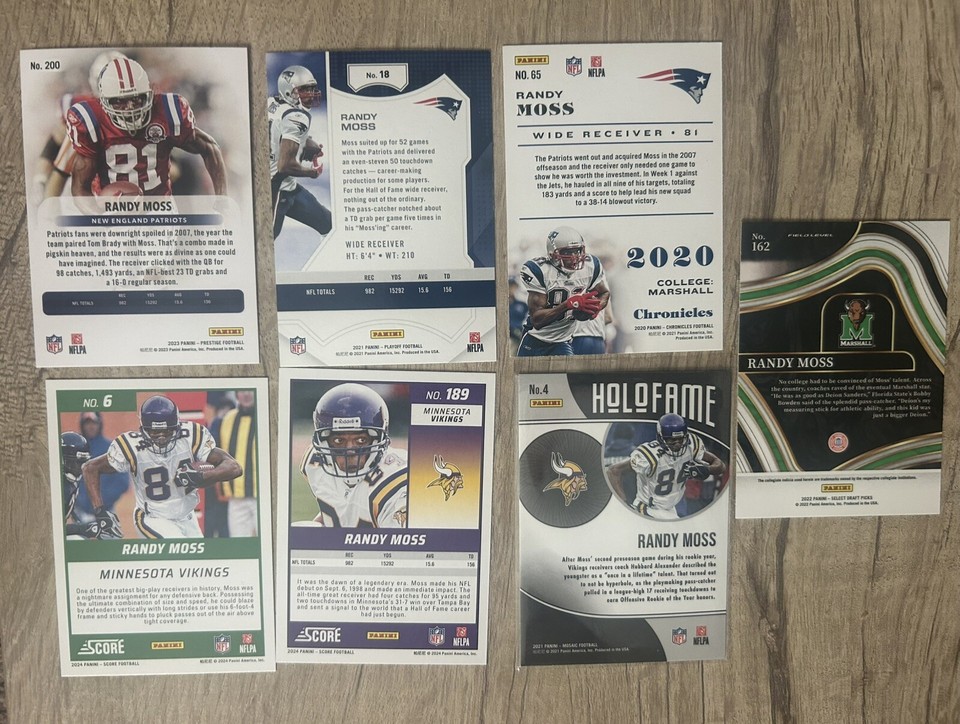 Randy Moss Hall of Fame WR 7 Card Lot - New England Patriots Minnesota ...