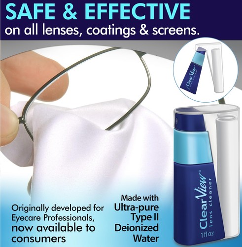 Clear View Lens Cleaner Kit | 2 x 8oz Bottles, 1 Travel Spray (1oz), 3 ...