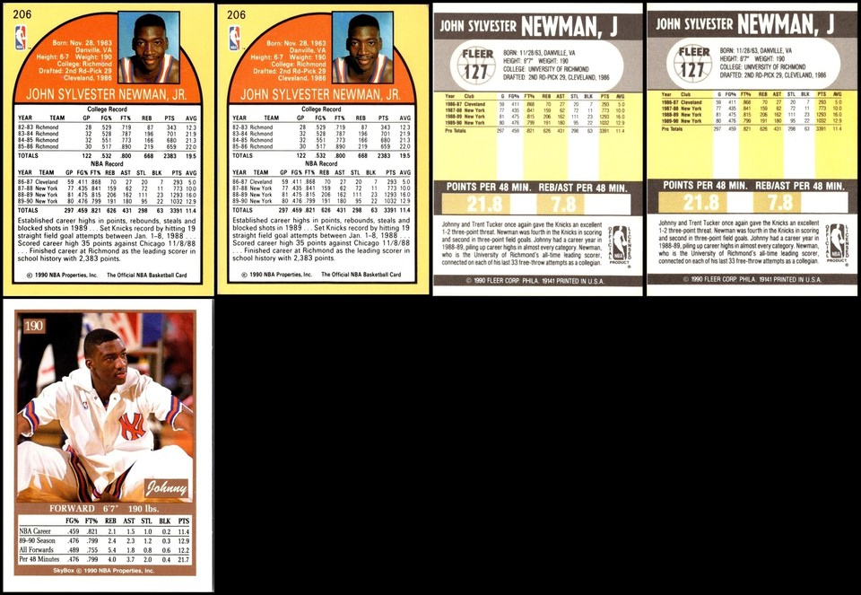 1990 Johnny Newman New York Knicks (5) Card Lot - JUMP ON THIS LIMITED ...