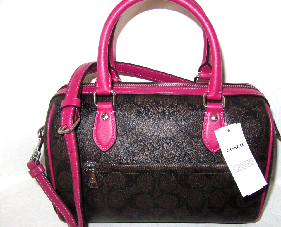 Coach CH280 Rowan Satchel Brown Signature Canvas Bright Violet Leather ...