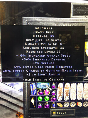 DIABLO 2: RESURRECTED 30% MF MAGIC FIND GOLDWRAP, HEAVY BELT PC SC | eBay