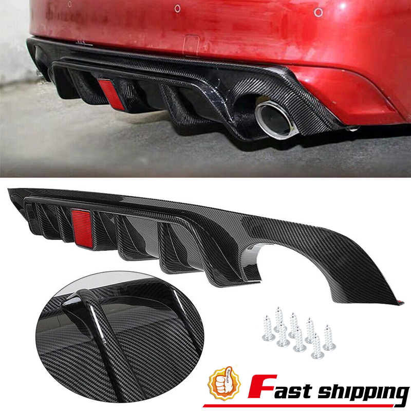 Carbon Fiber Style Rear Bumper Diffuser W/ LED Brake For 2018-2021 ...