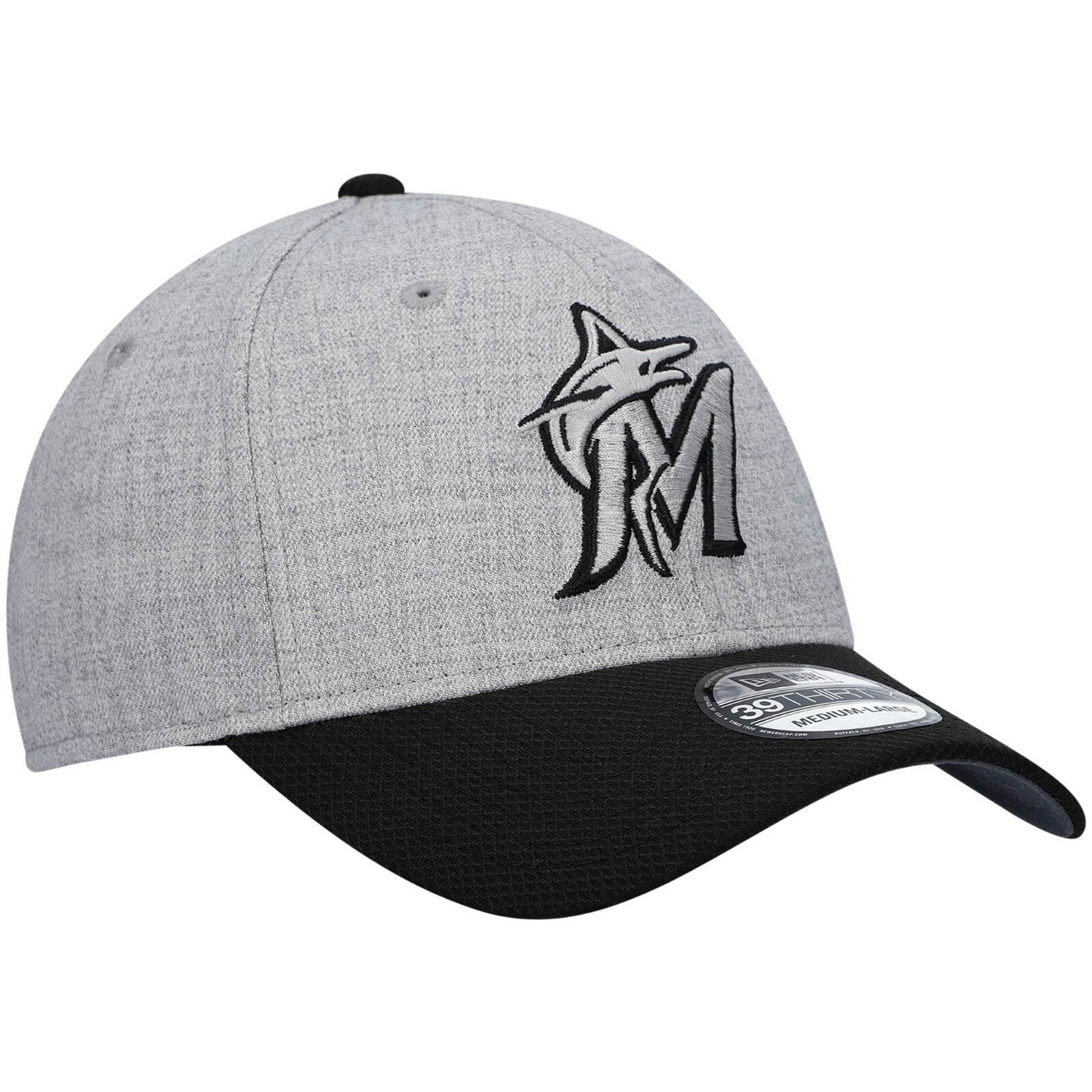 Miami Marlins Hat New Era 39Thirty 3930 Flex Fit Cap Size S/M/L/XL Gray ...