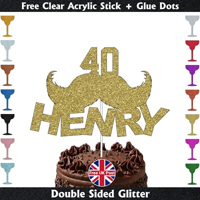 Personalised Beard Cake Topper Mustache Birthday Glitter Cake Topper 14 ...