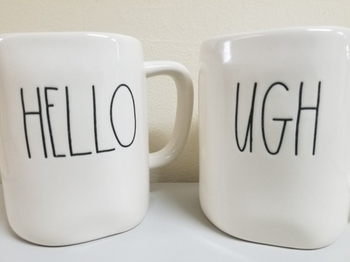 (2) Rae Dunn by Magenta "UGH” And "HELLO" Coffee Mug 16oz Artisan ...