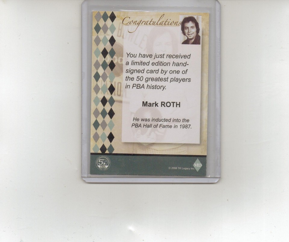 Mark Roth Autograph 2008 TK Legacy Bowling PBA Milestone Moments Card ...