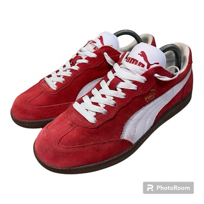 Puma Liga Red Suede Leather Shoes Casual Athletic Sneakers Gum Soles ...