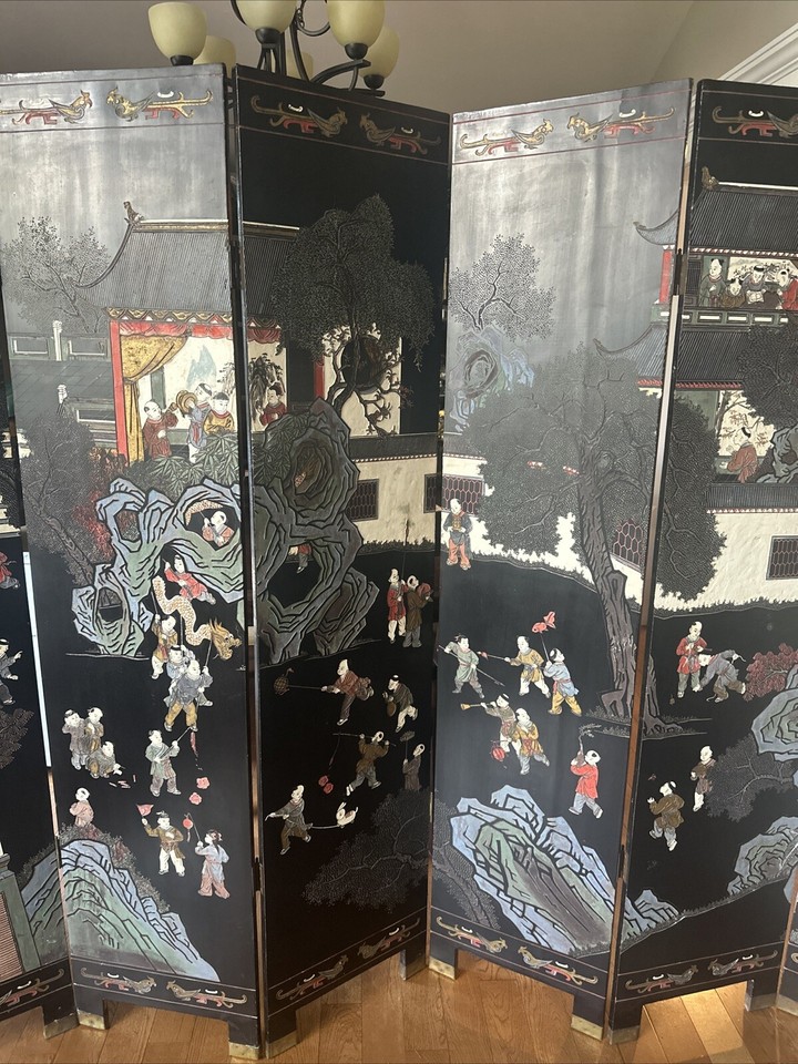 Antique Chinese Room Divider 6 Solid Lacquer Panels | eBay