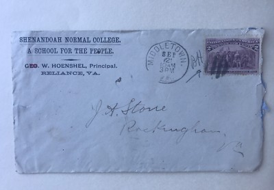 1895 Cover Shenandoah Normal College Reliance VA PM Middleton Va to ...