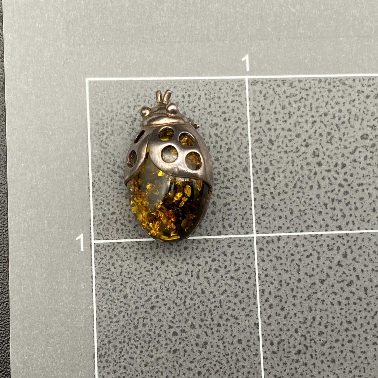 Vintage Ladybug Bug Amber Dimensional Sterling Silver… - Gem