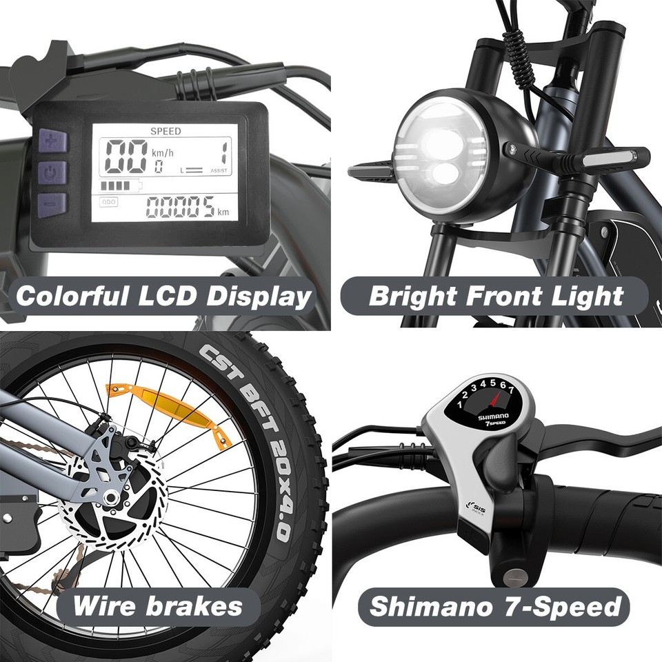 750W Electric Bike 48V 14Ah Removable Battery 20" Fat Tire Adult ...