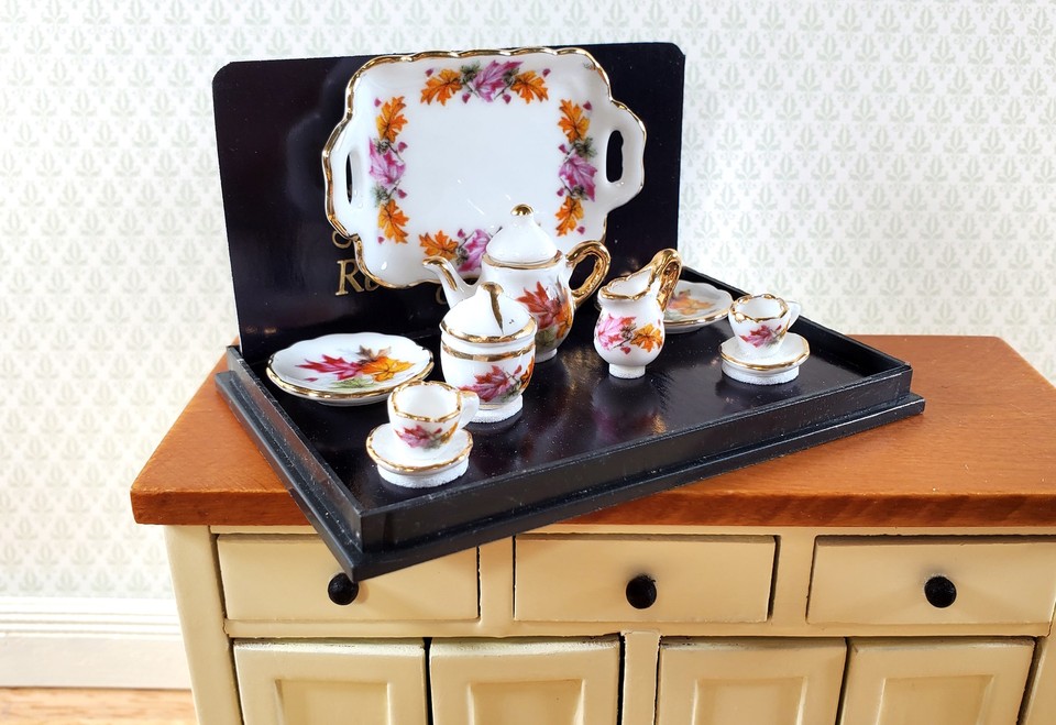 Dollhouse Tea Set Thanksgiving Leaves Reutter Porcelain 1:12 Scale ...