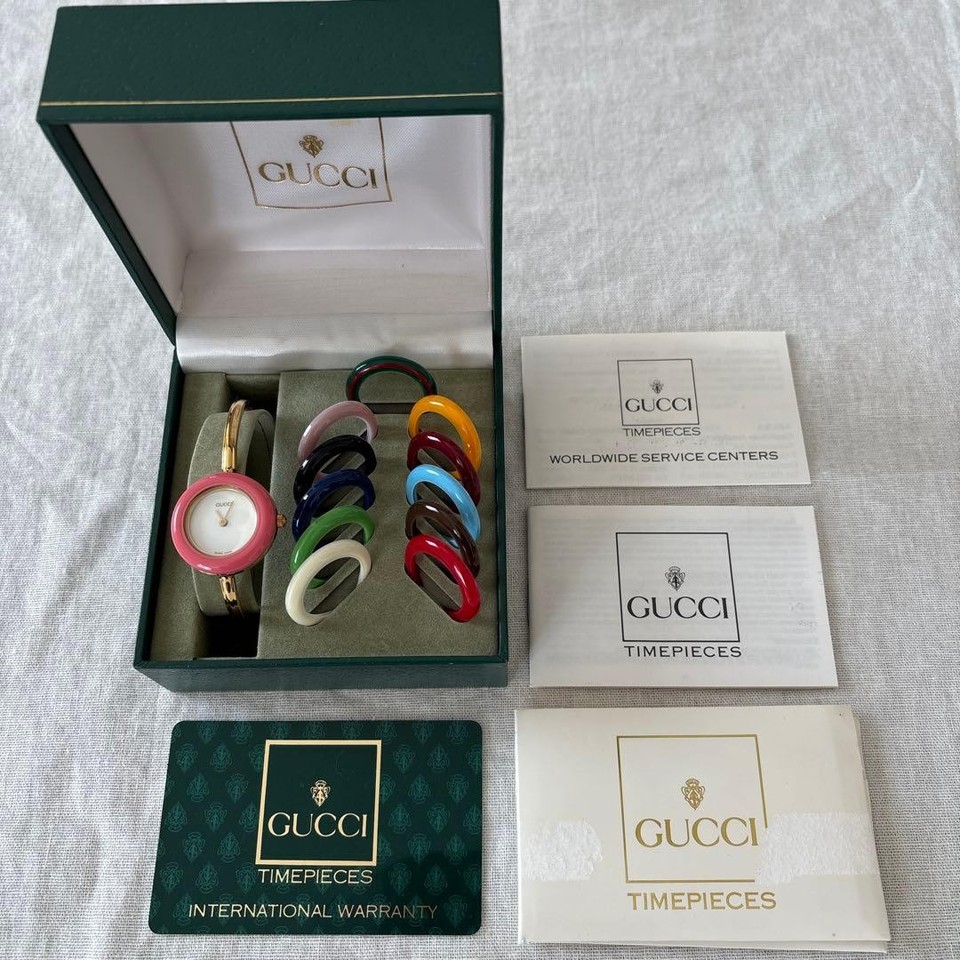 Gucci Change Bezel 12 Colors Gold EXC Japan quartz plating Working F/S ...